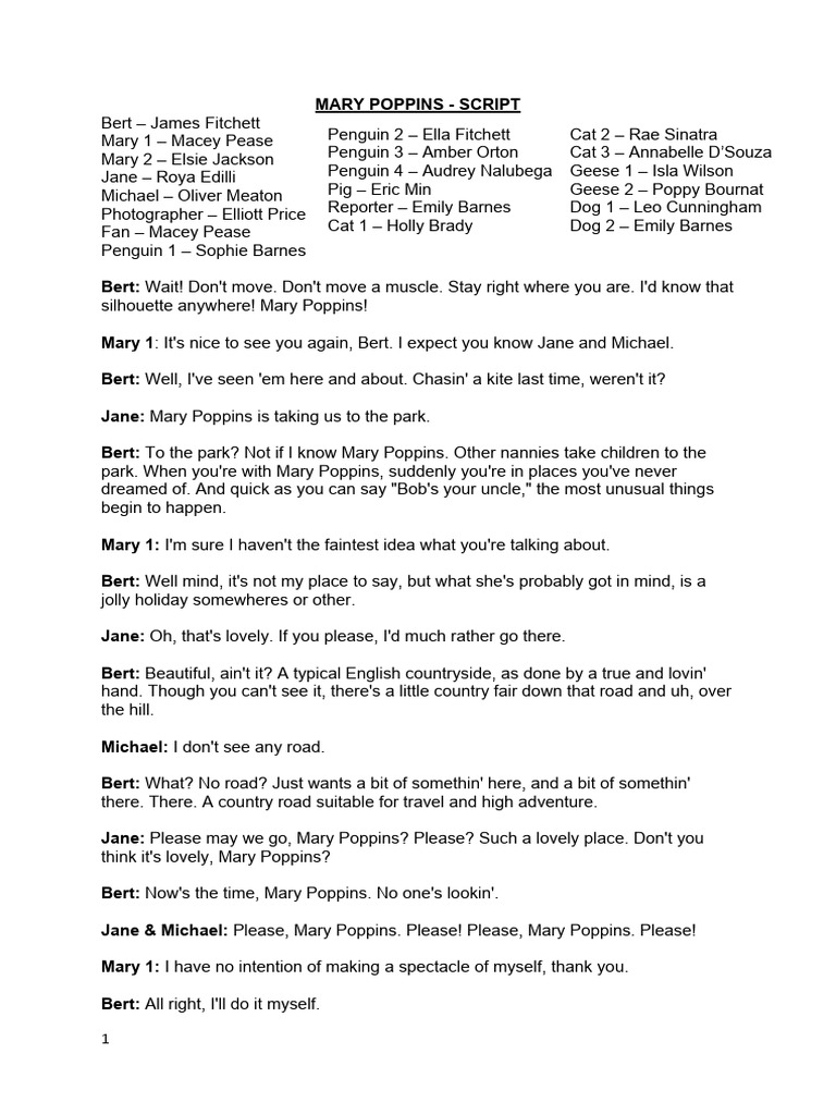 Mary Poppins Script - DG | PDF