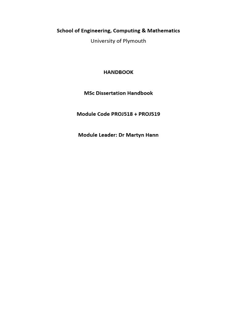 PROJ518+519 MSC Dissertation Handbook | PDF | Thesis | Data Analysis