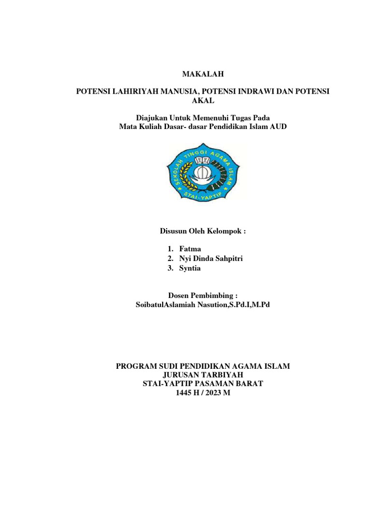 Makalah Potensi Lahiriyah Manusia, Potensi Indrawi Dan Potensi Akal | PDF Makalah Potensi Lahiriyah Manusia, Potensi Indrawi Dan Potensi Akal | PDF