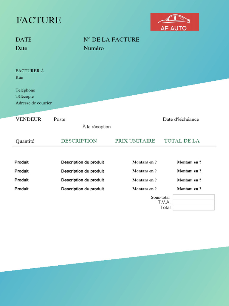 Modèle de Facture PDF pour Achats | PDF