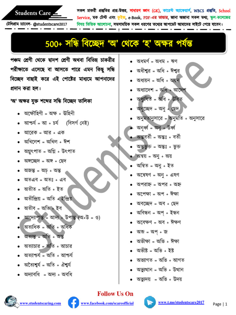 500 Sandhi Bicched in Bengali | PDF