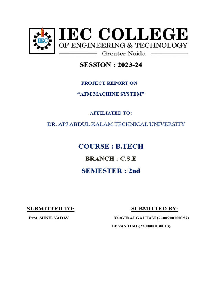 Atmmachineprojectpdf | PDF | Automated Teller Machine | Banks