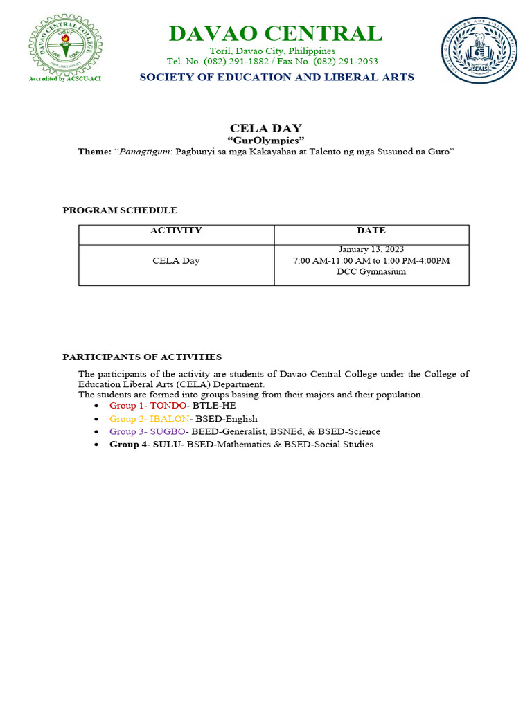 CELA DAY Guidelines and Mechanics | PDF