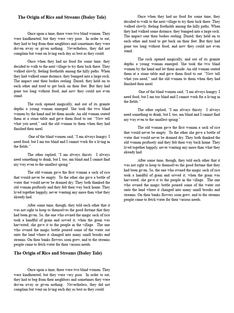 Ibaloy Tale: Origin of Rice and Streams | PDF