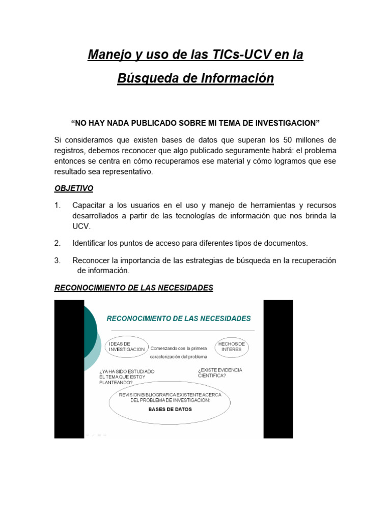 TALLER MANEJO Y USO DE LAS TICs-UCV | PDF | Bases de datos | Información