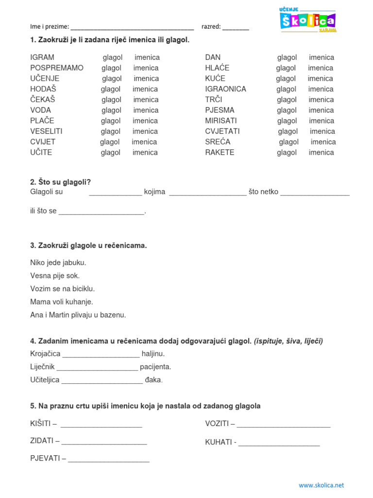 Glagoli Ispit 3 Razred Test | PDF
