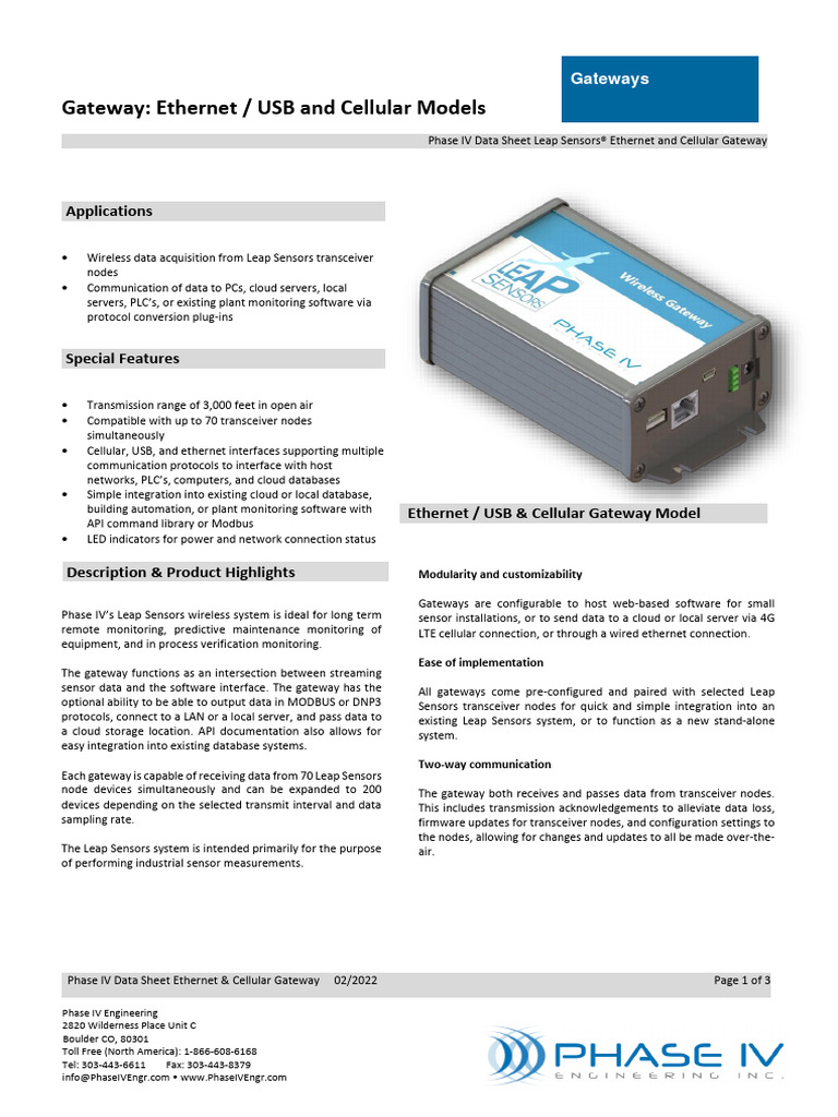 Leap Data Sheet Gateway | PDF | Computer Network | Usb