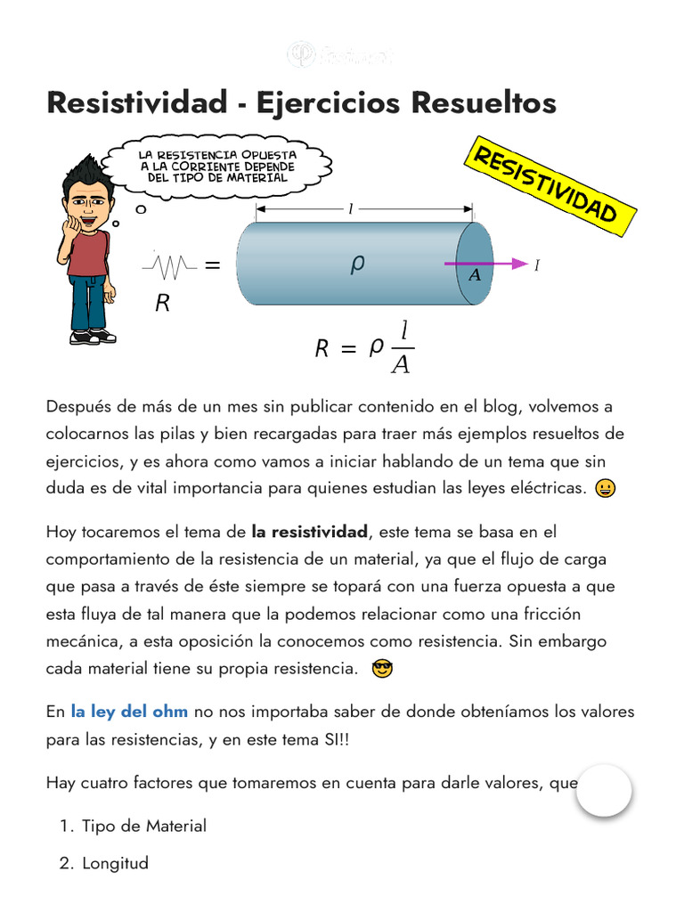 Resistividad: Ejercicios Resueltos | PDF | Resistencia Eléctrica y ...