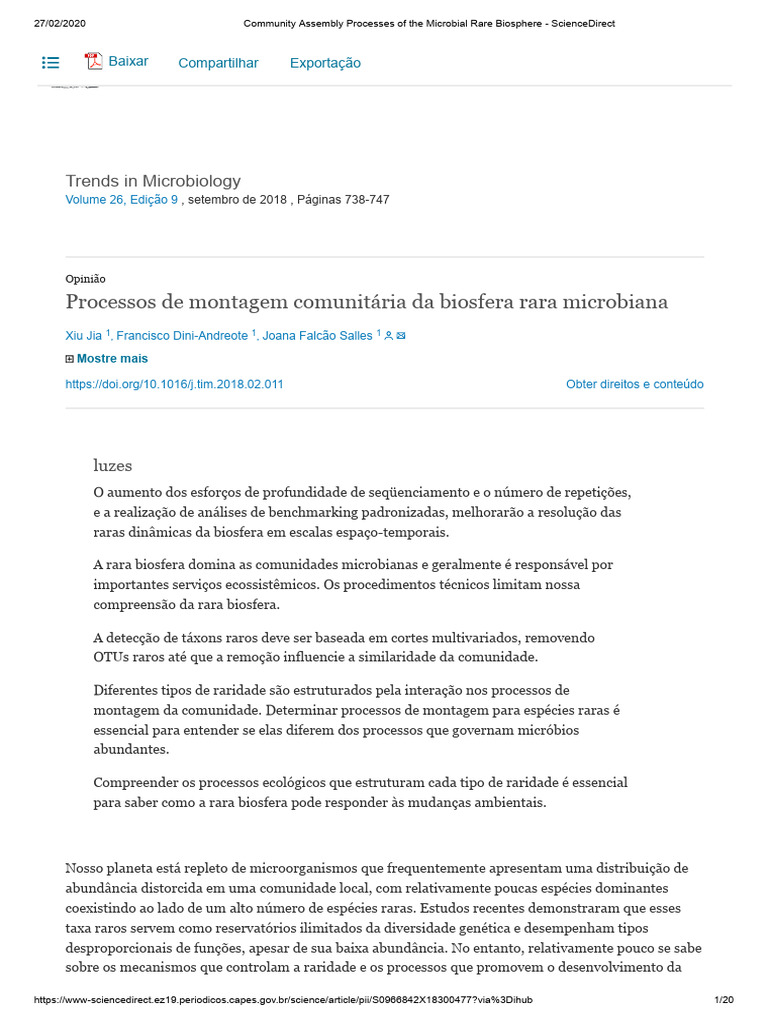 Community Assembly Processes of The Microbial Rare Biosphere - ScienceDirect | PDF | Ecologia ...