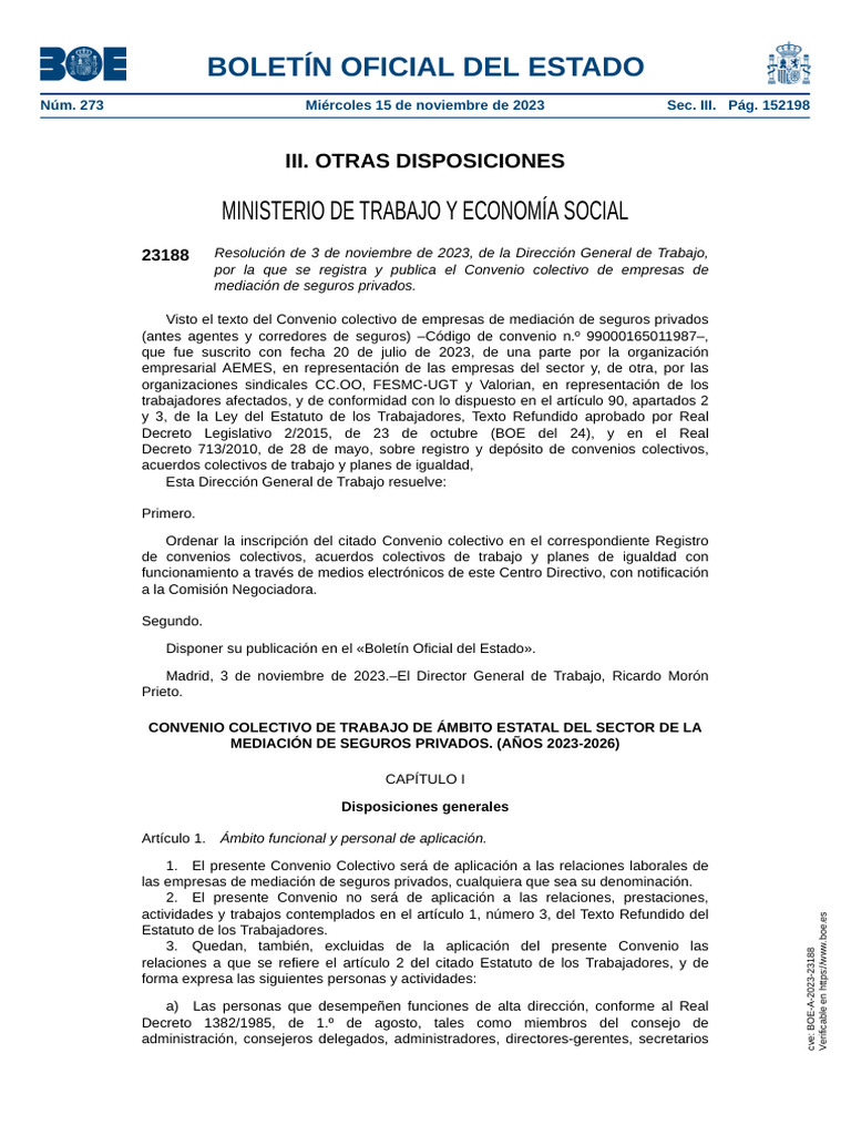 BOE-A-2023-23188 Mediación Seguros Privados | PDF | Derecho laboral | Seguro