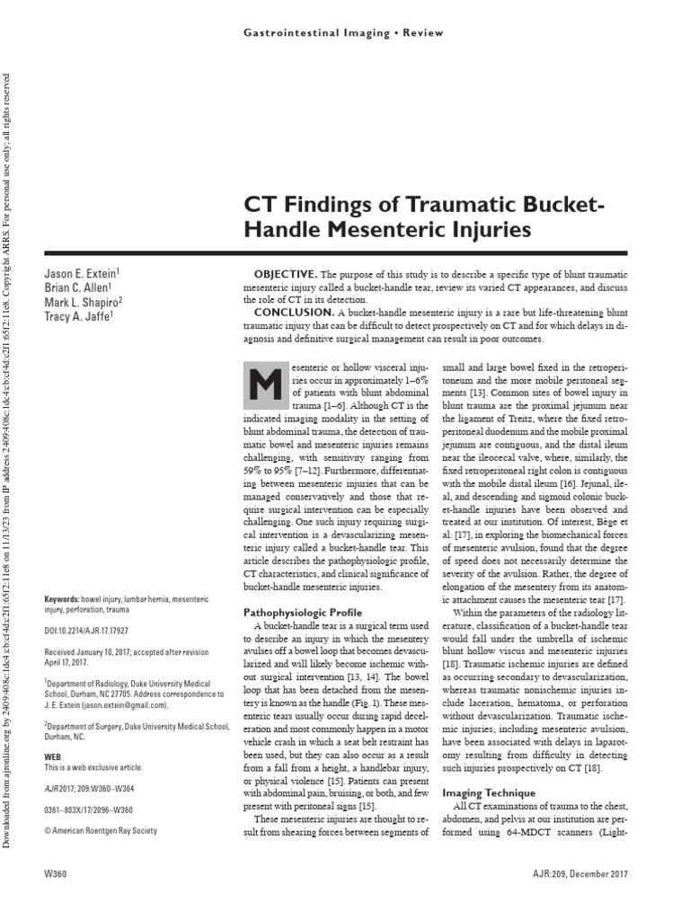 Extein Et Al 2017 CT Findings of Traumatic Bucket Handle Mesenteric ...