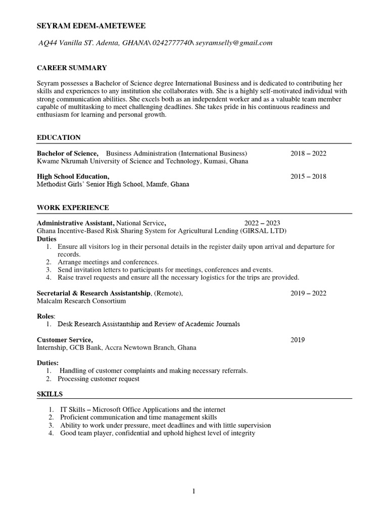 Seyram Edem-Ametewee. Resume (Veche Swimwear) | PDF