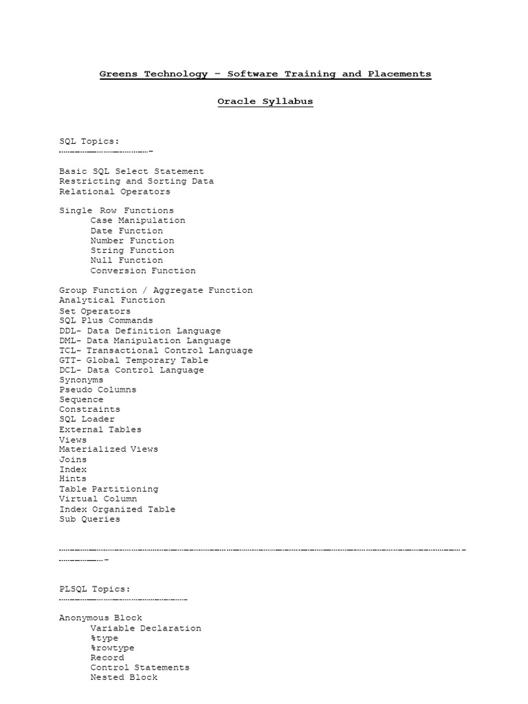 Oracle Syllabus | PDF | Teaching Methods & Materials | Computers