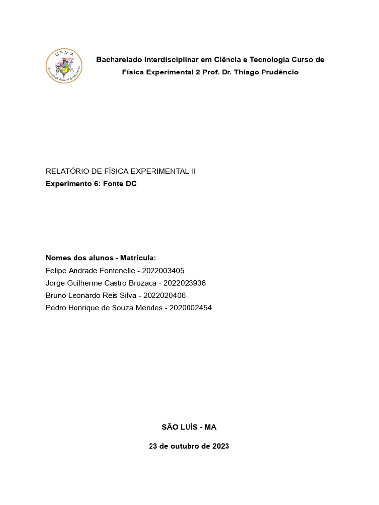 Relatório 6 Fixesp II | PDF | Rede elétrica | Fonte de energia
