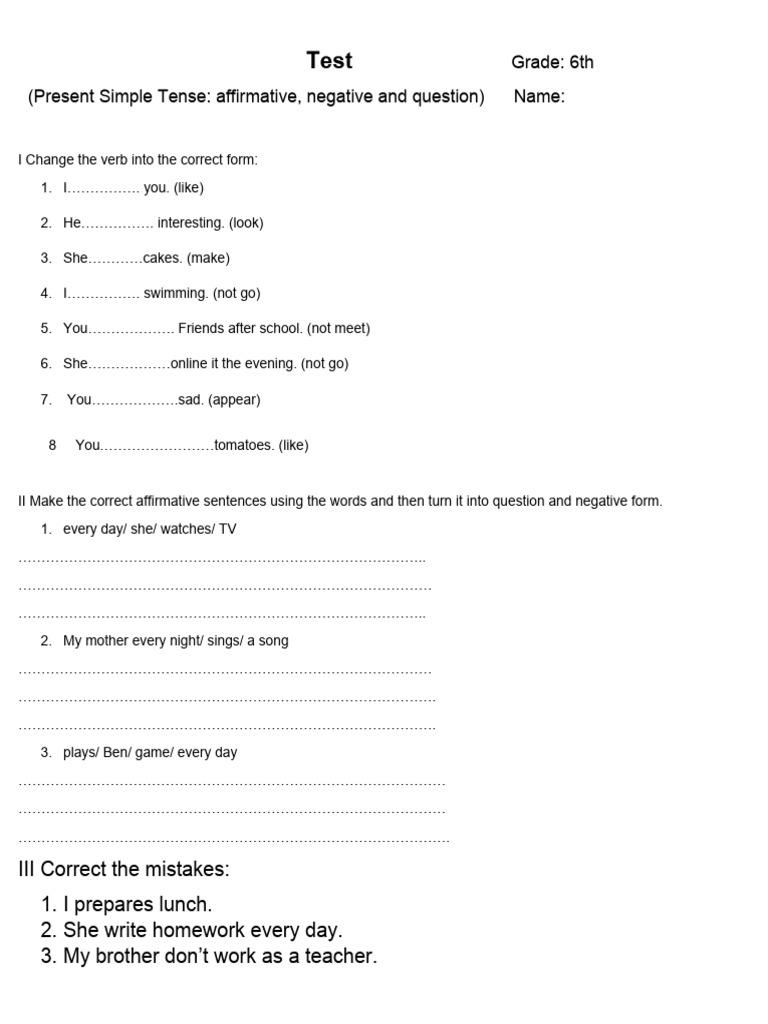 Razred Test Present Simple | PDF