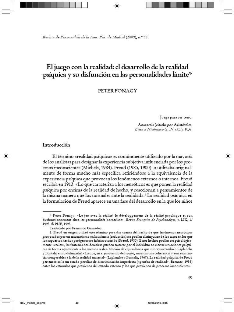 FONAGY, P. El Juego Con La Realidad. El Desarrollo de La Realidad ...