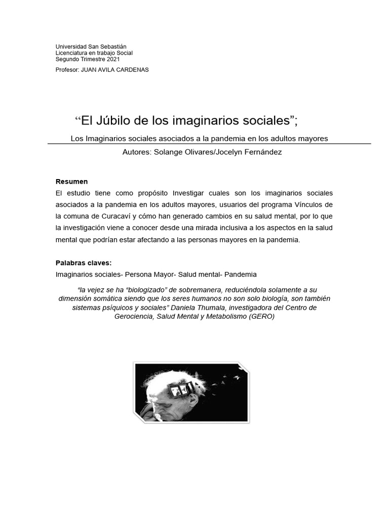 Imaginarios Sociales y Pandemia en Mayores | PDF | Vejez | Salud mental