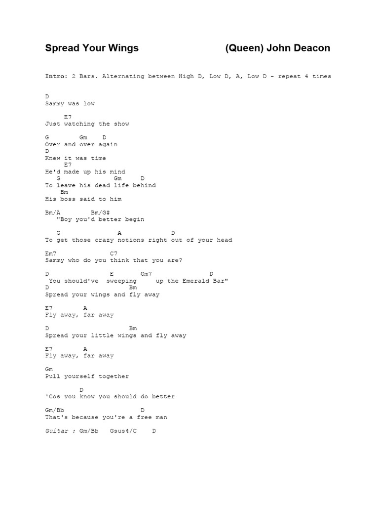 "Spread Your Wings Lyrics Analysis" | PDF