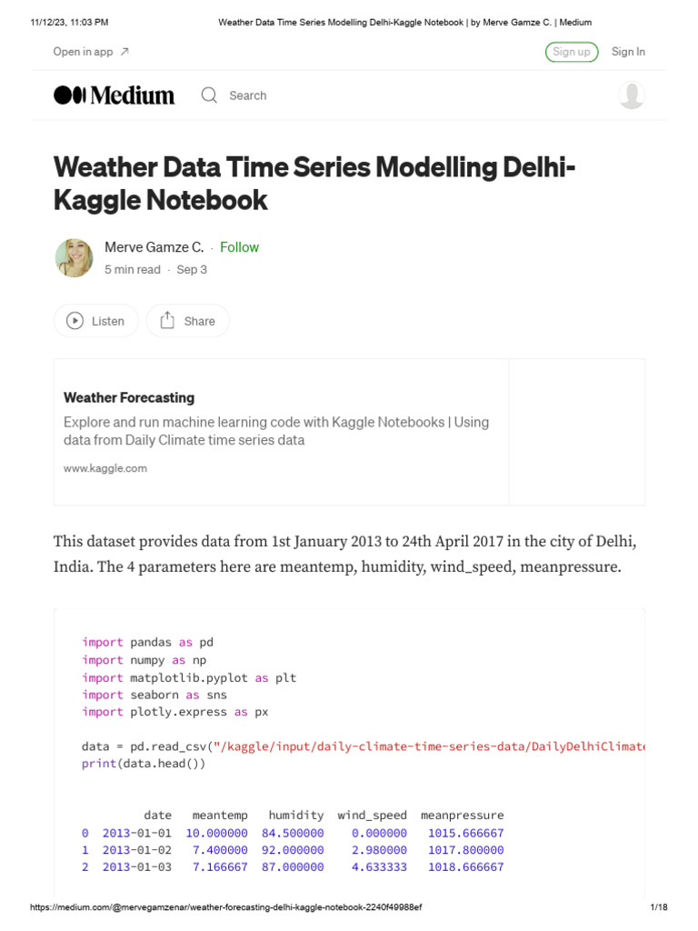 Weather Data Time Series Modelling Delhi-Kaggle Notebook - by Merve ...
