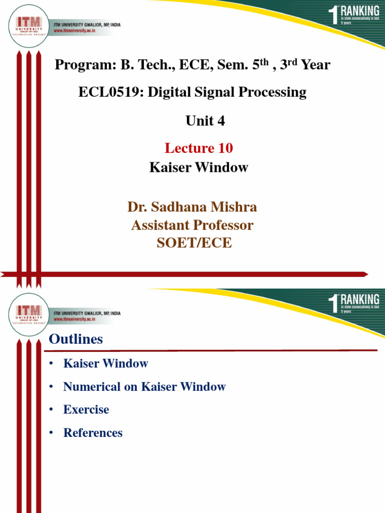 Lecture 10 Kaiser Window | PDF | Digital Signal Processing | Information And Communications ...