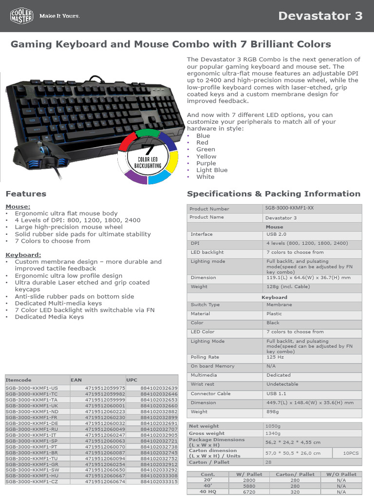 Product Sheet - Devastator 3 | PDF | Computer Keyboard | Backlight