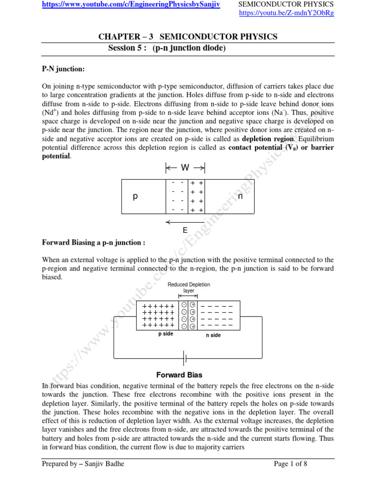 Semiconductor Physics Session 5 (P-N Junction Diode) | PDF | P–N Junction | Solid State Engineering