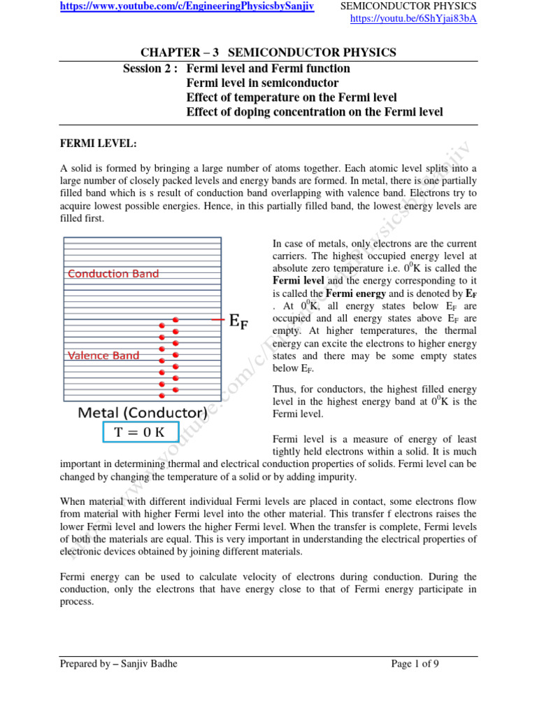 Fermi Level in Semiconductors Explained | PDF | Doping (Semiconductor ...