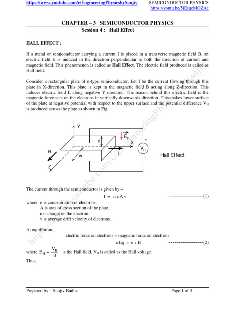 Semiconductor Physics Session 4 (Hall Effect) | PDF | Semiconductors | Materials Science