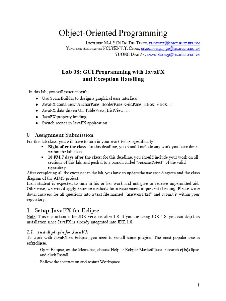 Oop Lab08 Javafx Exeptionhandling Pdf Method Computer