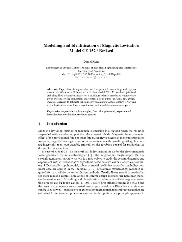 Modelling and Identification of Magnetic Levitation Model CE 152 | PDF Modelling and Identification of Magnetic Levitation Model CE 152 | PDF