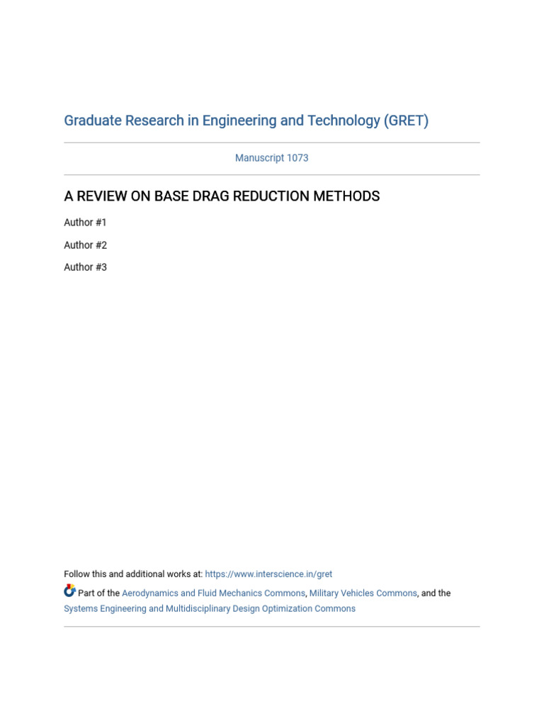 A Review - Base Drag Reduction Methods On Flying Vehicles and ...