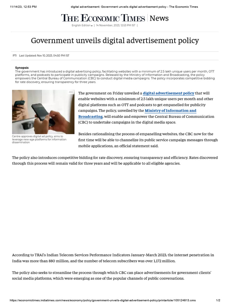 Govt Digital Ad Policy Unveiled | PDF | Advertising | Canadian ...