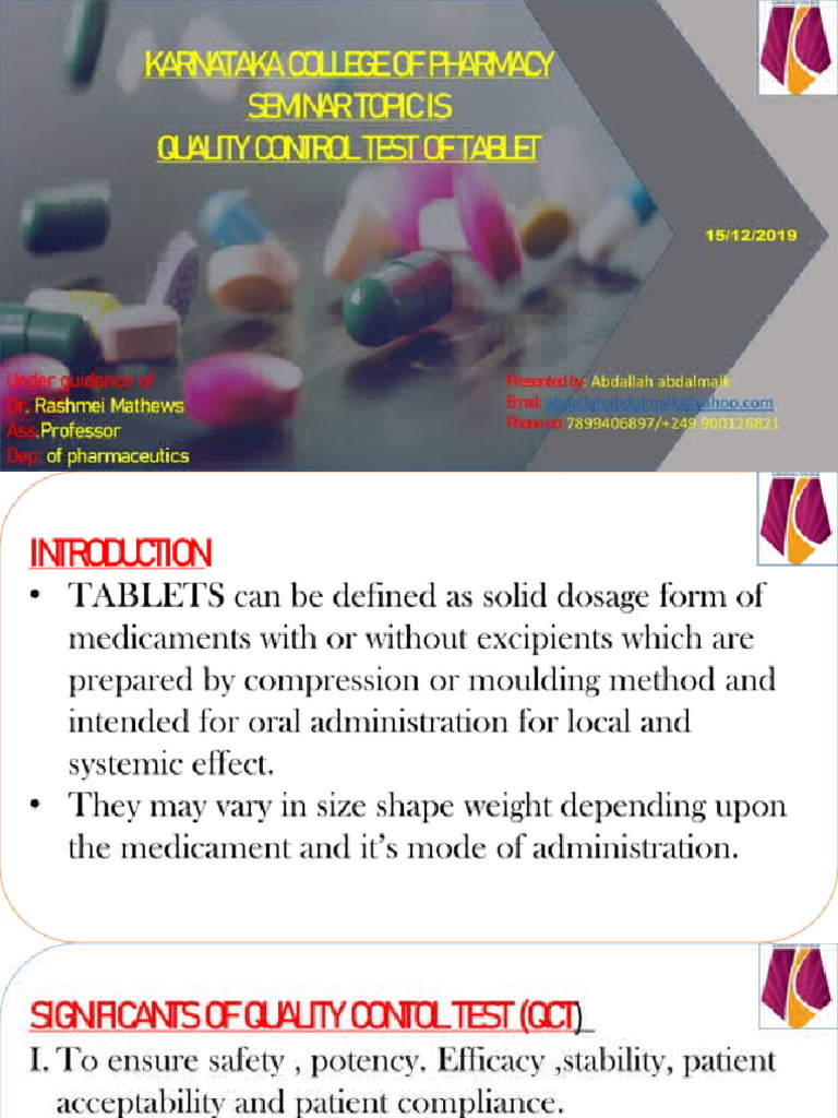 Table Quality Control Test | PDF
