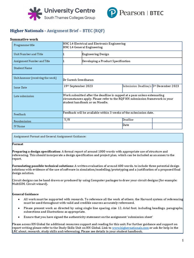 Ed Unit 1 RQF Assi1!23!24 | PDF | Thermostat | Specification (Technical Standard)