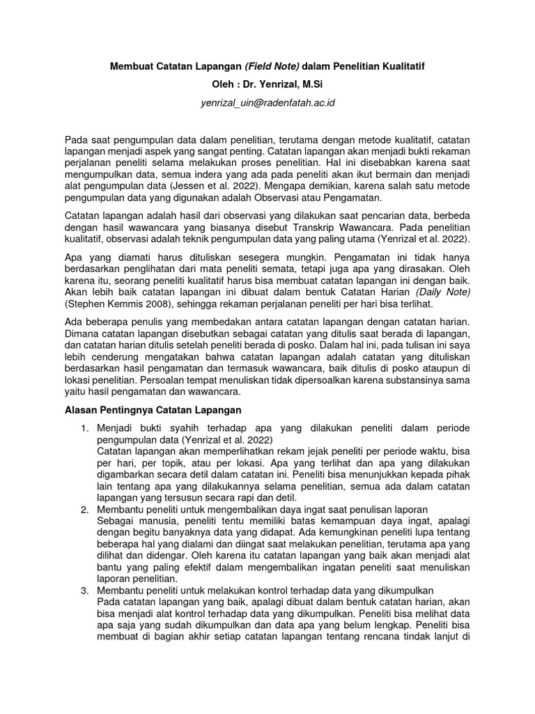 Pentingnya Catatan Lapangan Kualitatif | PDF