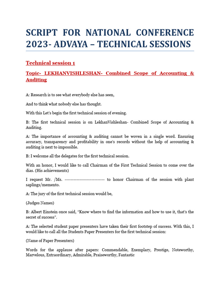 Technical Sessions and Valedictory Session Script | PDF