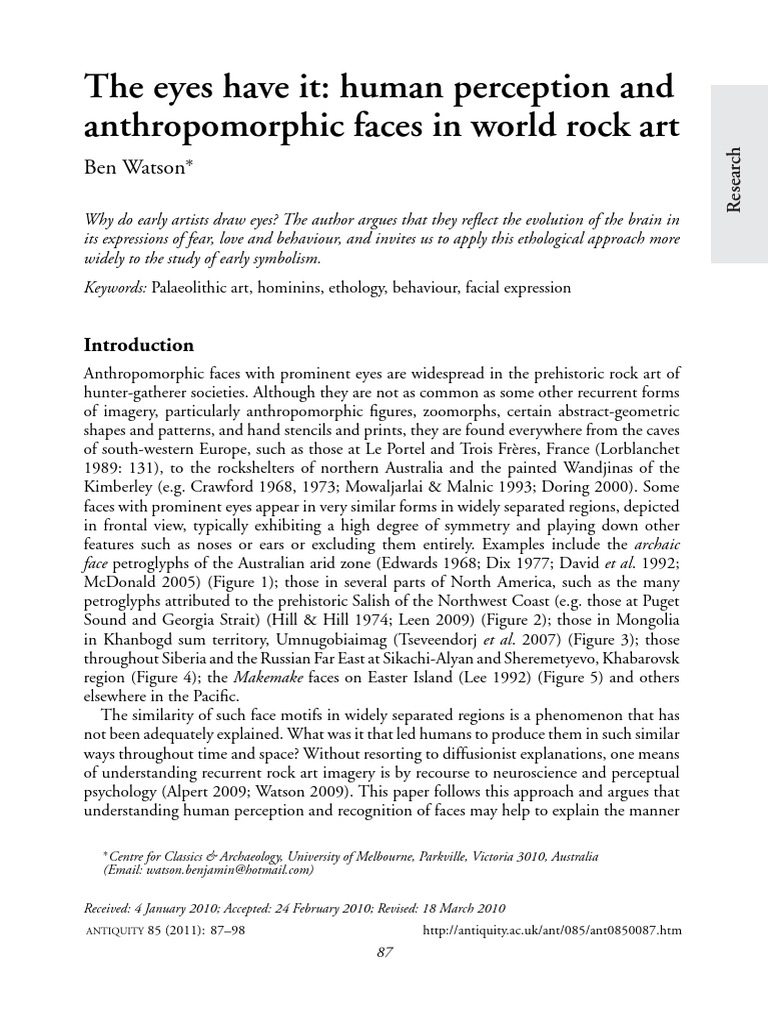 The Eyes Have It Human Perception and Anthropomorphic Faces in World Rock Art | PDF | Face ...