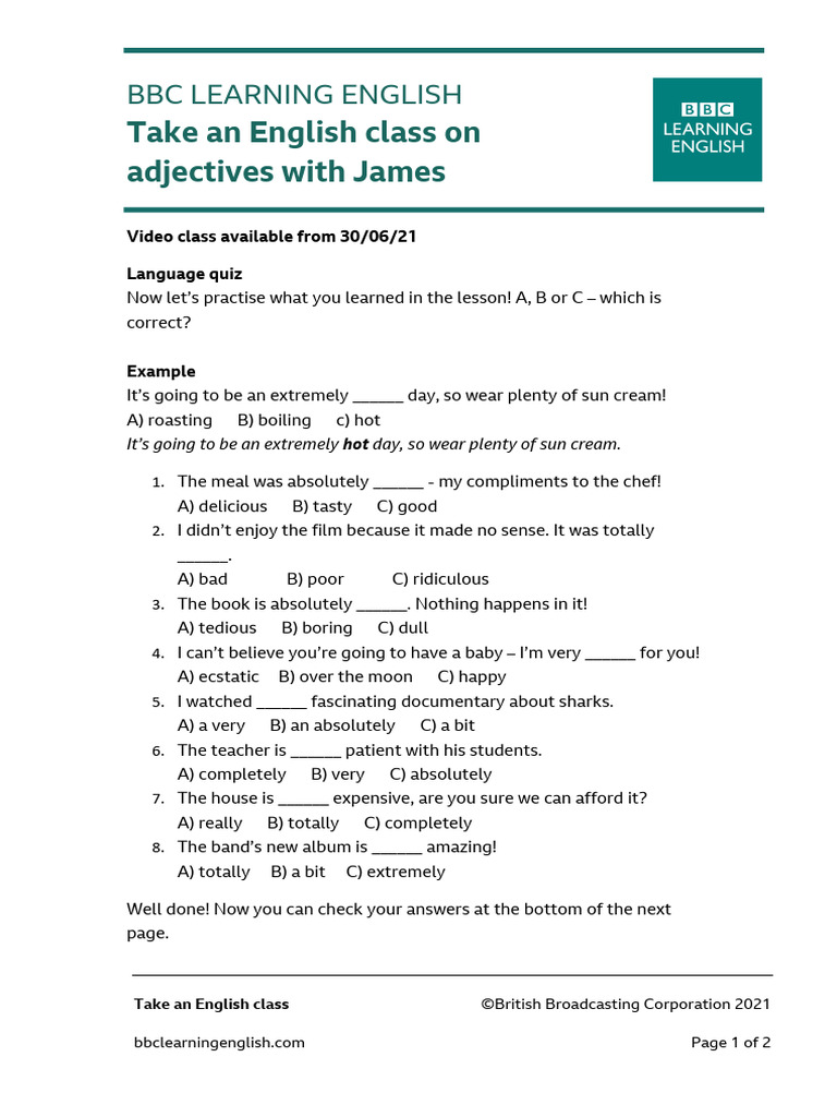 Gradable and Ungradable Adjectives Exercises | PDF | Linguistics