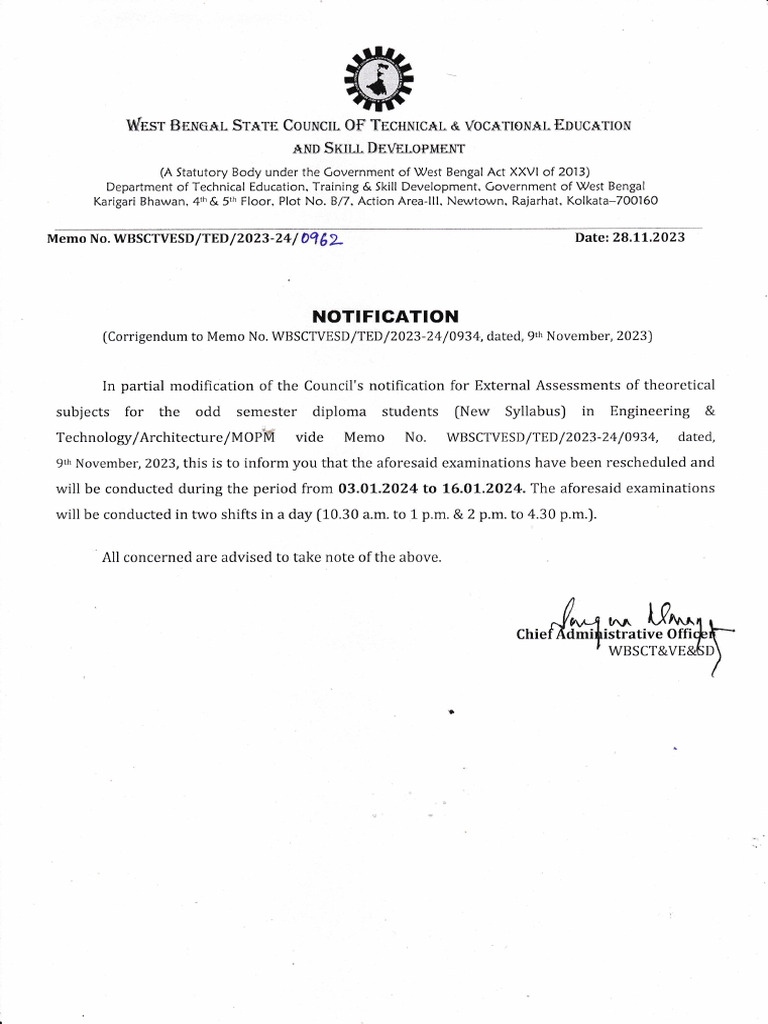 Corrigendum Notification - 0962 - 28 - 11 - 2023 | PDF | Technology & Engineering
