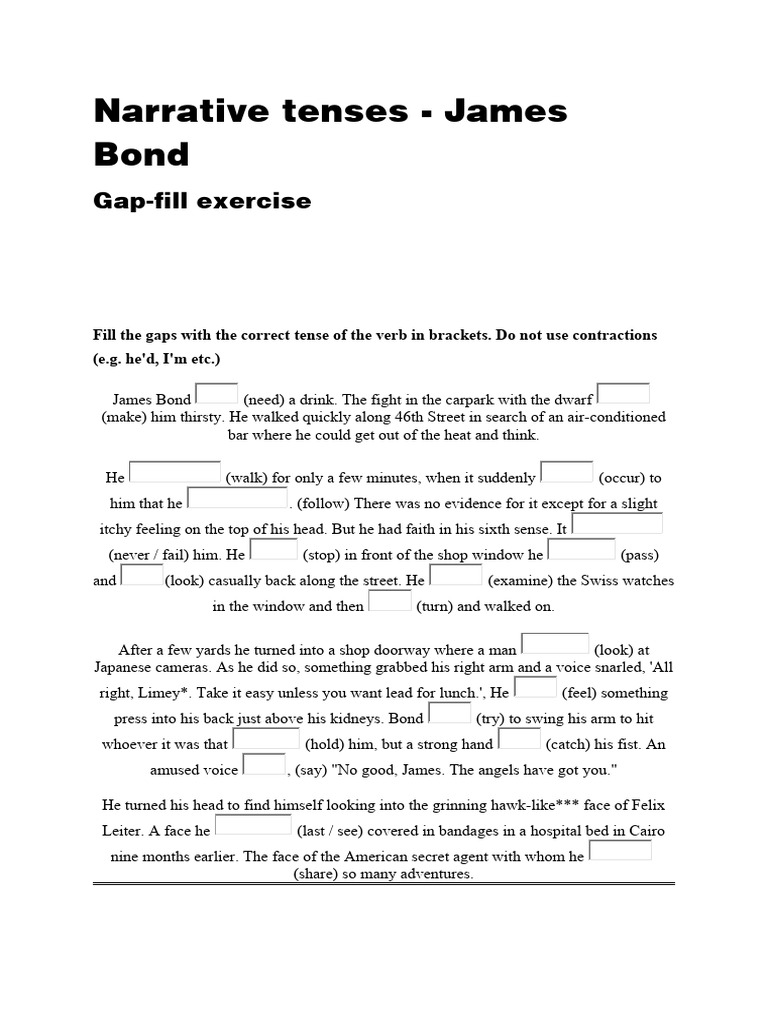 Narrative Tenses Exercises James Bond | PDF
