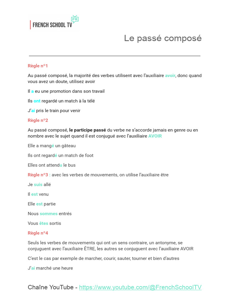 Règles essentielles du passé composé | PDF | Verbe | Sujet (Grammaire)