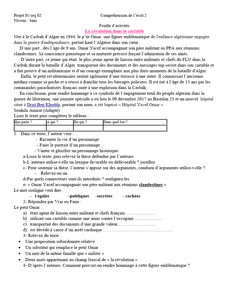 Comp-De L'écrit 2 - 4am - Projet 01 - Seq 02 | PDF