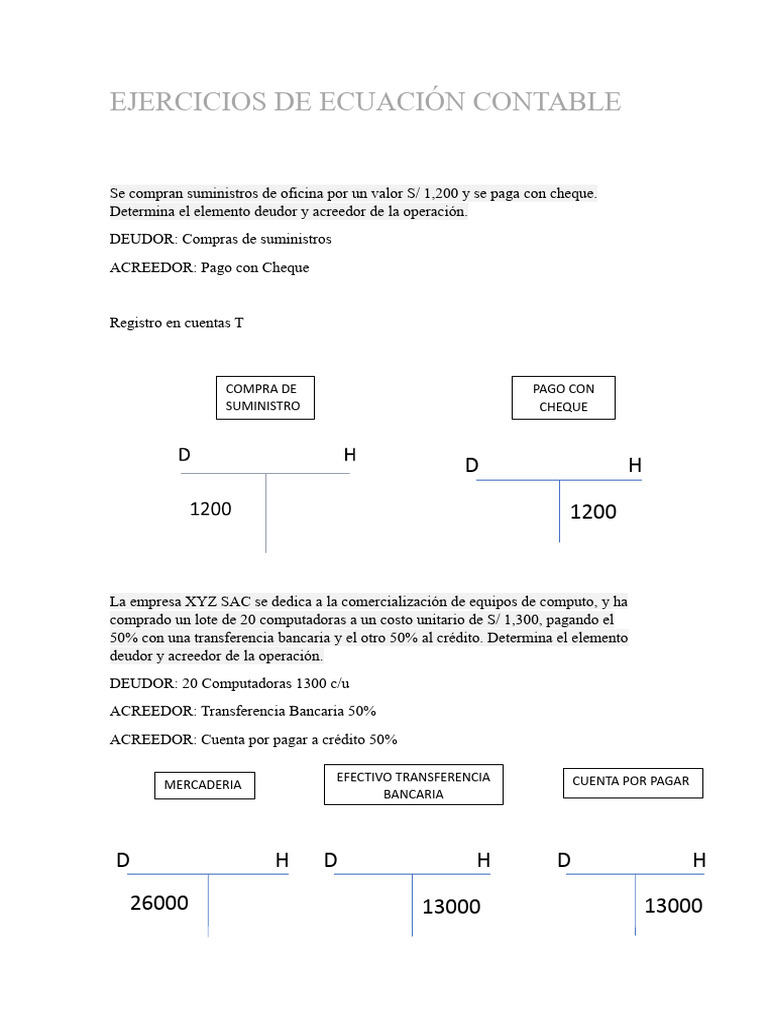 Ejercicios de Ecuación Contable 2.0 | Descargar gratis PDF | Ciencias económicas | Comercio