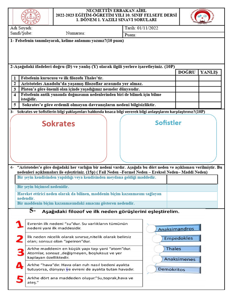 11 Sinif-1 d1 Yazili-2022-Test | PDF