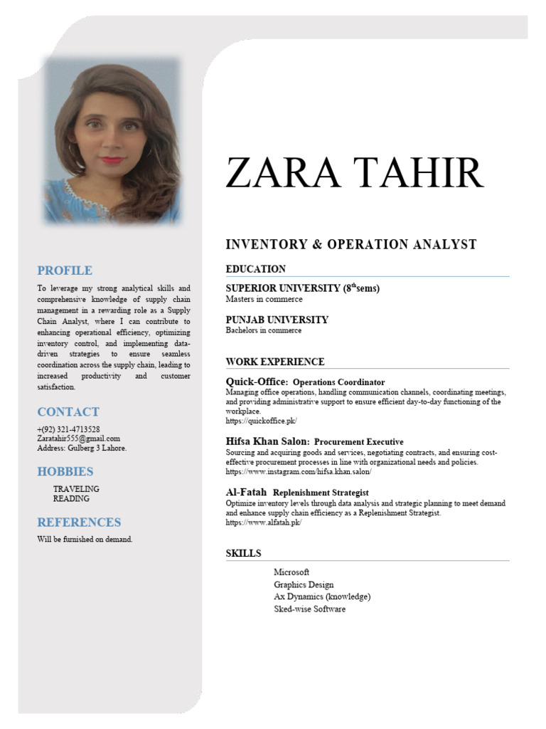 Zara Tahir | PDF | Procurement | Supply Chain