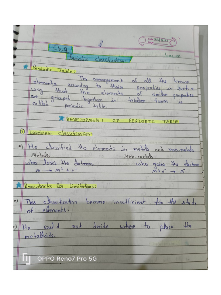 Ch-3, Periodic Classification, Handwritten Notes. | PDF