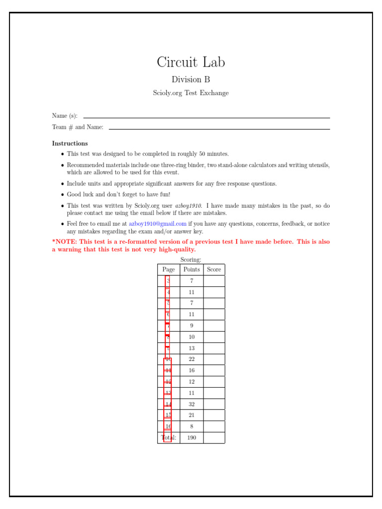 Practice Circuit Lab Test | PDF | Electric Motor | Transformer
