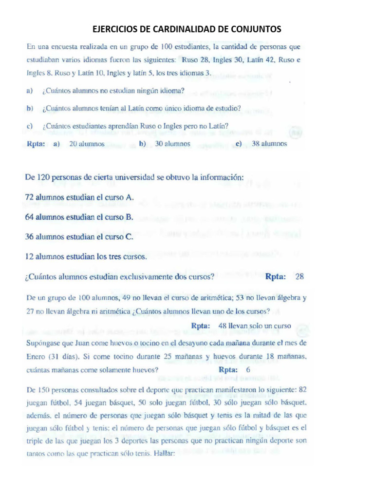 Ejercicios de Cardinalidad de Conjuntos | PDF