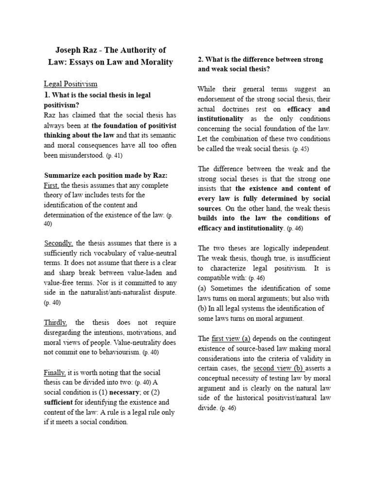 Joseph Raz Notes | PDF | Positivism | Philosophical Theories