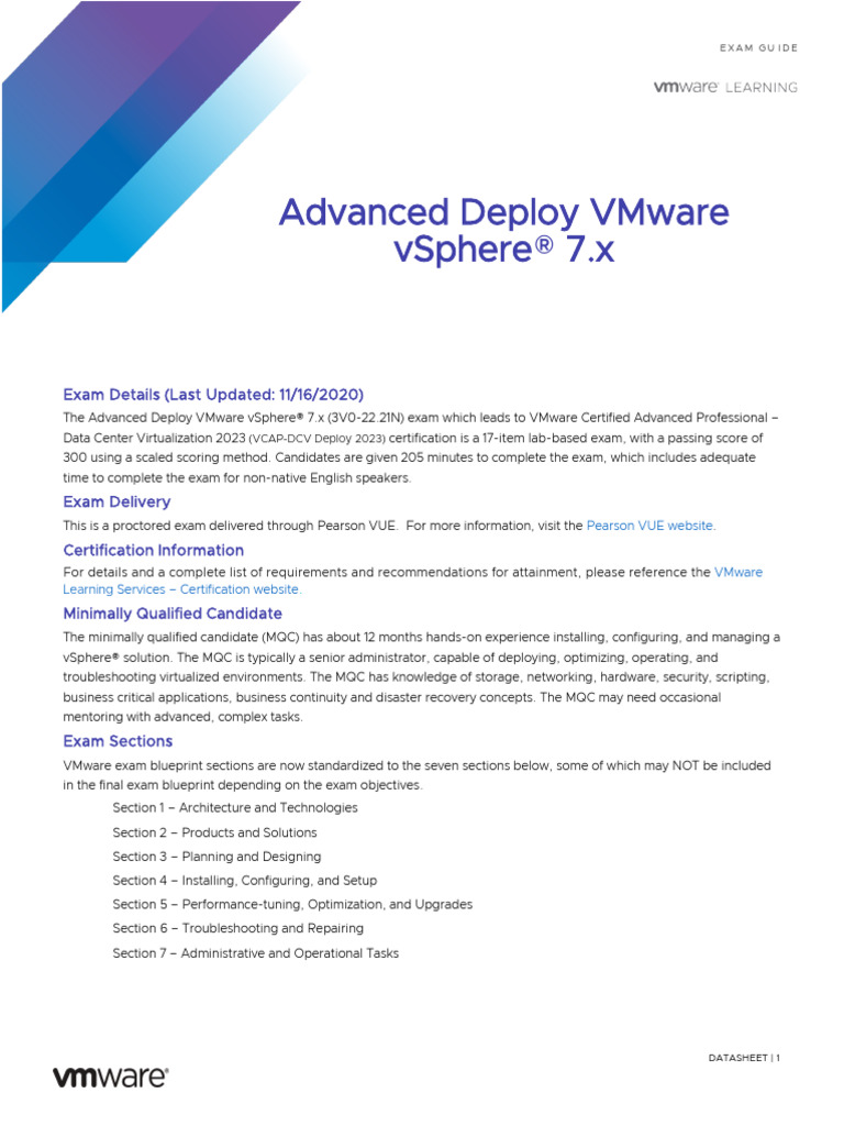 Vmware Advanced Deploy Exam Guide | PDF | Virtual Machine | V Mware